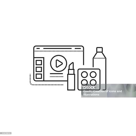 온라인 뷰티 상품 블로그 홍보 웹 사이트 블랙 라인 아이콘 뷰티 산업 비디오 스트리밍 기호입니다 블로그 웹 페이지 모바일 앱 프로모션에 대한 픽토그램 Ui Ux Gui