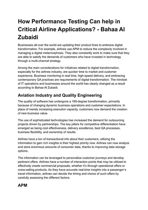 How Performance Testing Can Help In Critical Airline Applications Bahaa Al Zubaidi Pdf