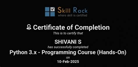 completed a course on python basics in skillrack shivani sakthivel