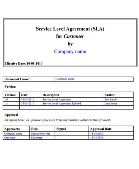 Service Level Agreement Template Doc Download Bonsai