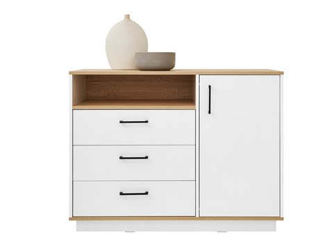 Commode Omaha T123 Chêne clair Blanc Avec tiroirs et portes Number