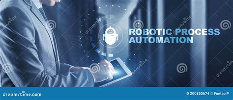 Rpa Robotic Process Automation Technology Concept On Virtual Screen
