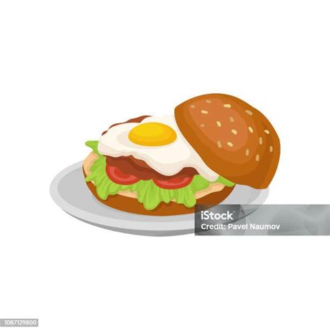 계란 신선한 영양가 있는 아침 식사 음식 메뉴 카페 레스토랑에 대 한 디자인 요소와 버거 흰색 배경에 그림을 벡터 개념에 대한
