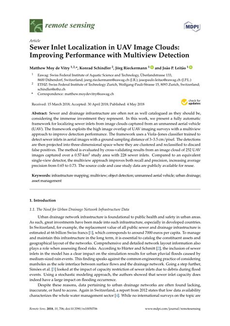 Pdf Sewer Inlet Localization In Uav Image Clouds Improving Performance With Multiview Detection