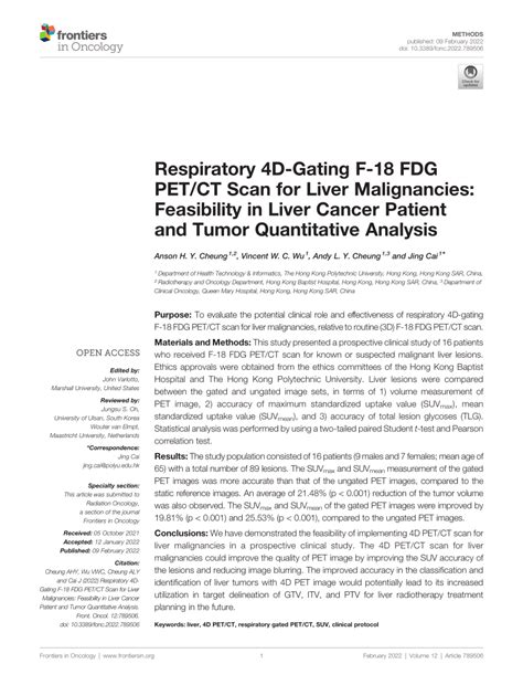 Pdf Respiratory 4d Gating F 18 Fdg Petct Scan For Liver Malignancies