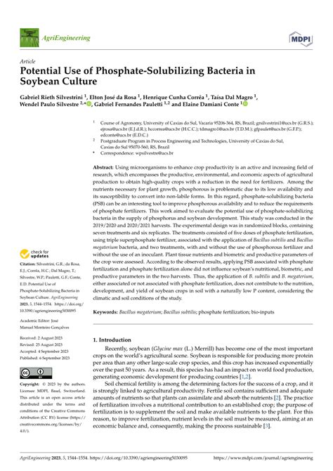 Pdf Potential Use Of Phosphate Solubilizing Bacteria In Soybean Culture