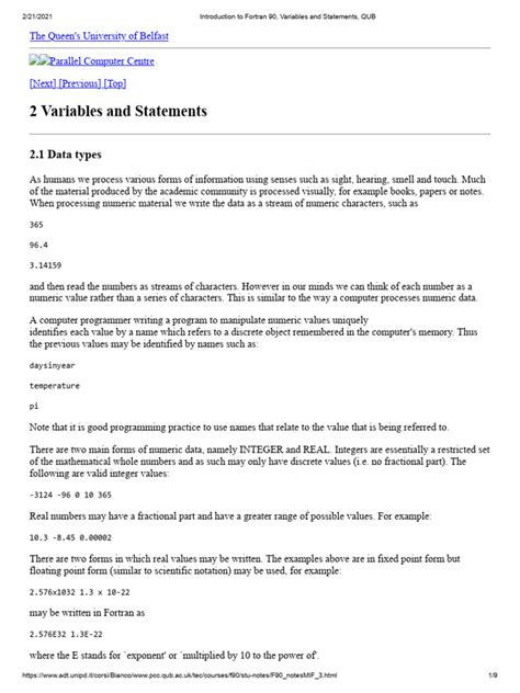 Introduction To Fortran 90 Variables And Statements Qub Pdf