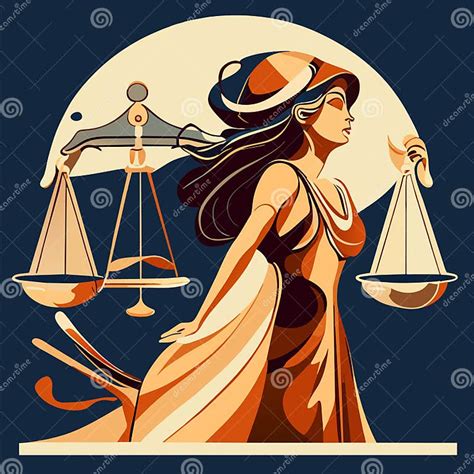 Lady Justice With Scales Of Justice In Flat Style Illustration Of