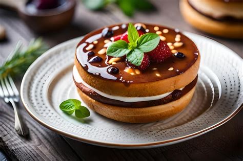 Premium Ai Image A Plate Of Food With A Chocolate Covered Dessert On It