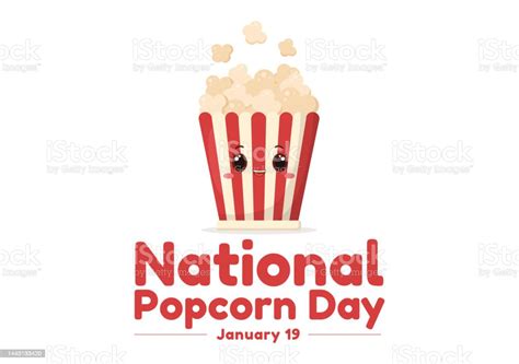 1월 19일 전국 팝콘의 날에는 평평한 만화 배경에 빨간색과 흰색 줄무늬의 큰 상자가 있습니다 손으로 그린 템플릿 그림 0명에 대한 스톡 벡터 아트 및 기타 이미지 Istock