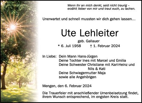 Traueranzeigen Von Ute Lehleiter Schwaebischede Trauerportal