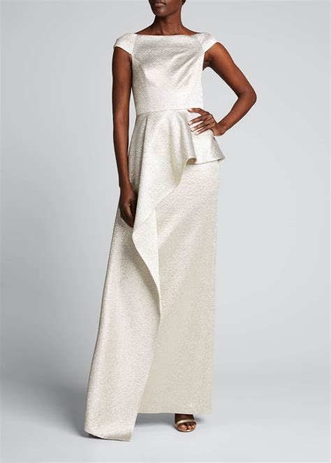Rickie Freeman For Teri Jon Textured Metallic Jacquard Asymmetric