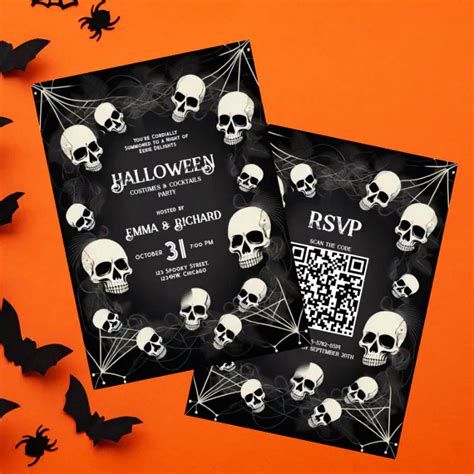 Adult Skull Spider Webs Qr Code Halloween Party Invitation Zazzle