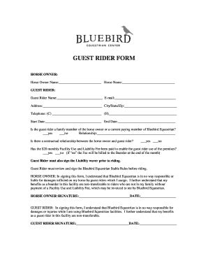 Fillable Online Guest Rider Form Bluebird Equestrian Center Fax Email Print PdfFiller