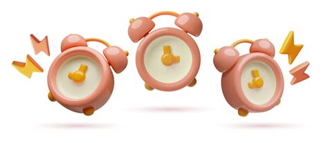 Pink Alarm Clocks And Lightning Bolts D Vector Illustrations Collection