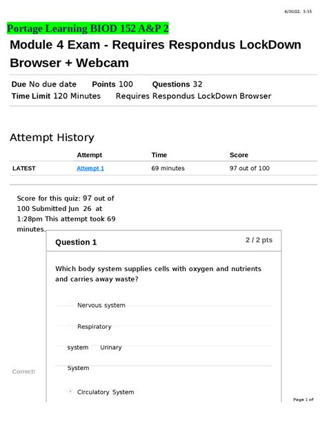 portage learning biod 152 aandp 2 module 4 exam exams nursing docsity