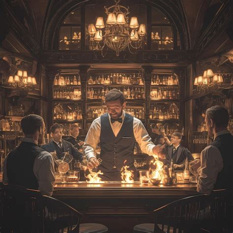 Premium Photo Elegant Speakeasy Bartender Mixing Cocktail
