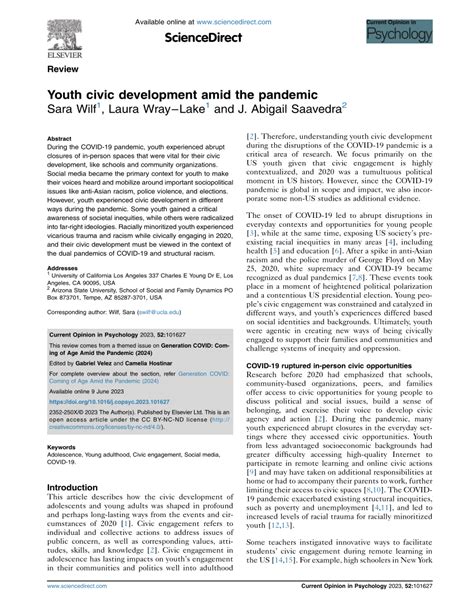 Pdf Youth Civic Development Amid The Pandemic