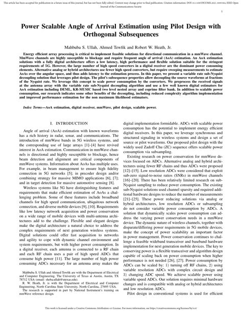 pdf power scalable angle of arrival estimation using pilot design