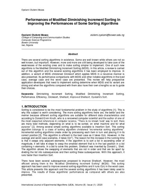 performances of modified diminishing increment sorting in improving the