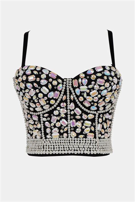 Rhinestone And Faux Pearl Bustier Multi 34b