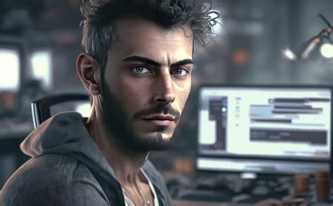 Premium Photo A Man Computer Engineer Programmer Sits At A Computer