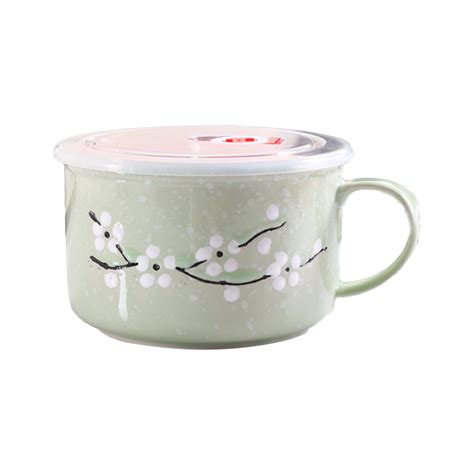 Swsusn Ceramic Bowl With Lid Japanese Style Microwavable Ceramic