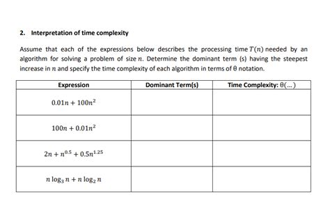 Solved 2 Interpretation Of Time Complexity Assume That Each