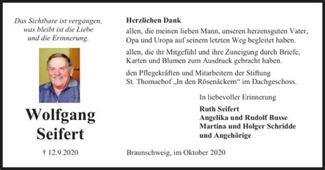 Traueranzeigen Von Wolfgang Seifert Trauer38 De