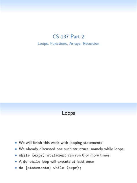 Cs137part02 Loops Functions Recursion Arrays Post Pdf Boolean Data