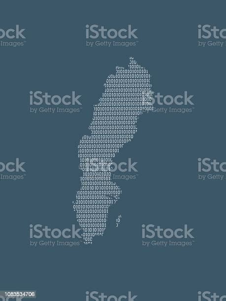 디지털 국가 기술 일러스트 레이 션의 발전을 의미 하는 어두운 배경에서 흰색 이진수를 사용 하 여 스웨덴 벡터 지도 0명에 대한