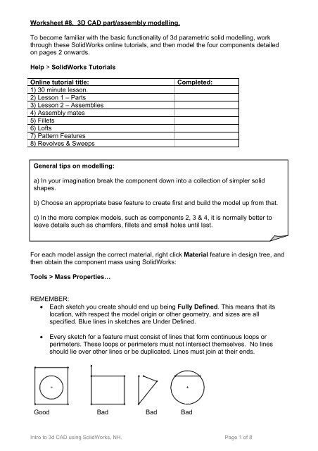 Worksheet 8 3d Cad Part Assembly Modelling