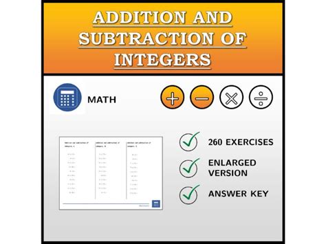 addition and subtraction of integers printable worksheet teaching
