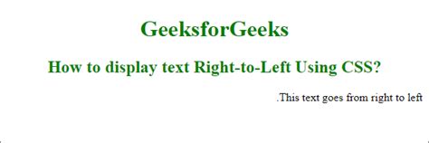 How To Display Text Right To Left Using Css Geeksforgeeks