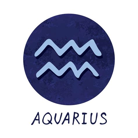 Hand Drawn Aquarius Zodiac Sign In Blue Round Frame Astrology Doodle