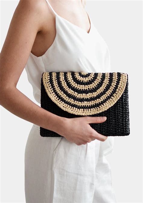 Striped Raffia Clutch Straw Summer Bag Raffia Clutch Handbag