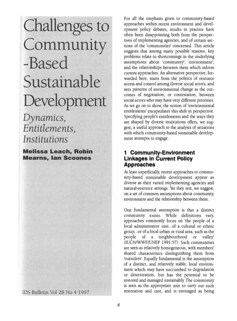 Pdf Challenges To Community‐based Sustainable Development Dynamics