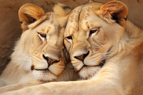 Premium Ai Image Lovable Lionesses Embracing Mesmerizing Public