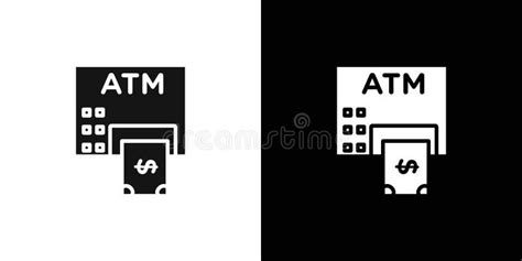 Withdraw Money In Atm Icon Flat Vector Set Outline Stock Vector Illustration Of Machine Card