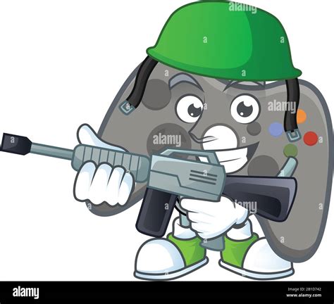 Black Joystick Mascot Design In An Army Uniform With Machine Gun Stock