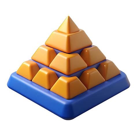 Dynamic 3d Plastic Pyramid With Blue And Gold Layers In Modern