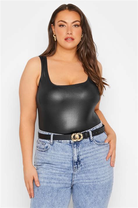 Limited Collection Plus Size Black Leather Look Bodysuit Yours Clothing