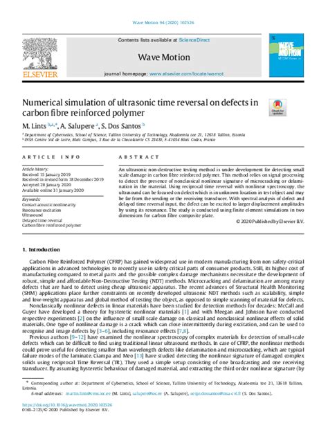 Pdf Numerical Simulation Of Ultrasonic Time Reversal On Defects In Carbon Fibre Reinforced Polymer