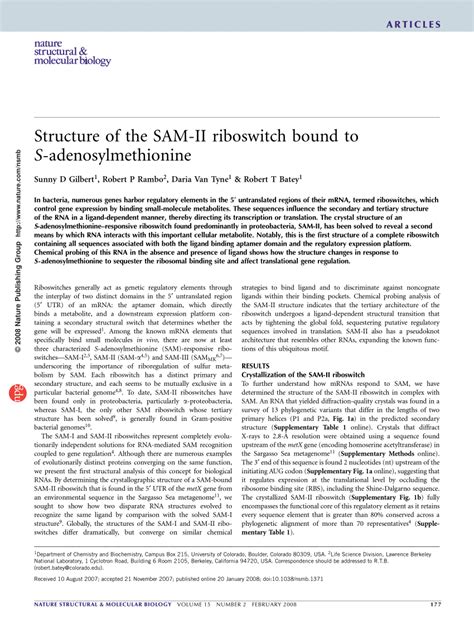 Pdf Structure Of The Sam Ii Riboswitch Bound To