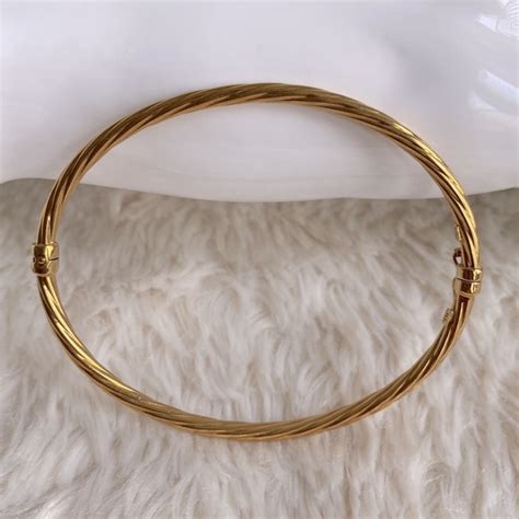 Italy Jewelry K Yellow Solid Gold Twist Hinge Bangle Bracelet