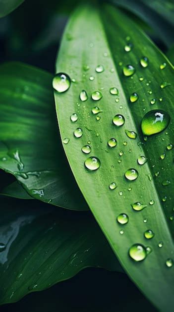 Premium Photo Macro Shot Of A Raindrop On A Green Leaf Generative Ai