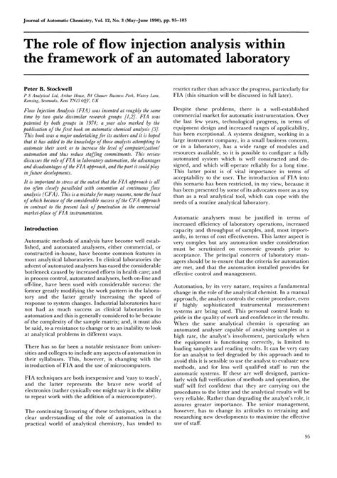 Pdf The Role Of Flow Injection Analysis Within The Framework Of An Automated Laboratory