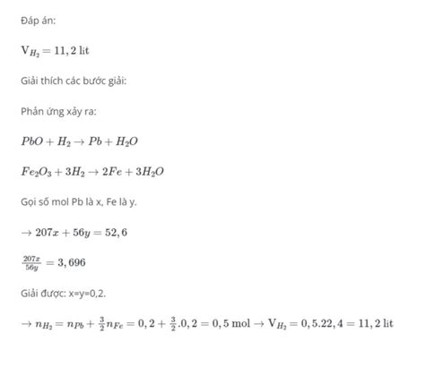Cho Hỗn Hợp Phổ Và Fe2o3 Tác Dụng Với H2 ở Nhiệt độ Cao Hỏi Nếu Thu được 52 6 G Hỗn Hợp Pb Và