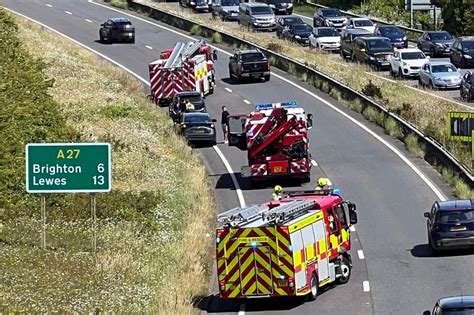 A27 Crash Photos Show Heavy Traffic In Both Directions And Fire