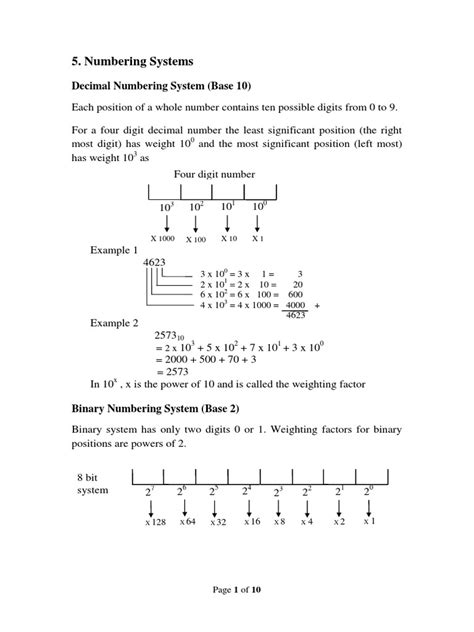 Numbering Systems Decimal Numbering System Base 10 Pdf Encodings